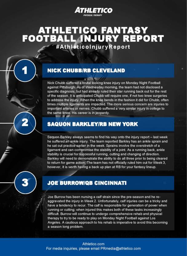 Athletico Fantasy Football Injury Report 2023: Week 3 - Athletico
